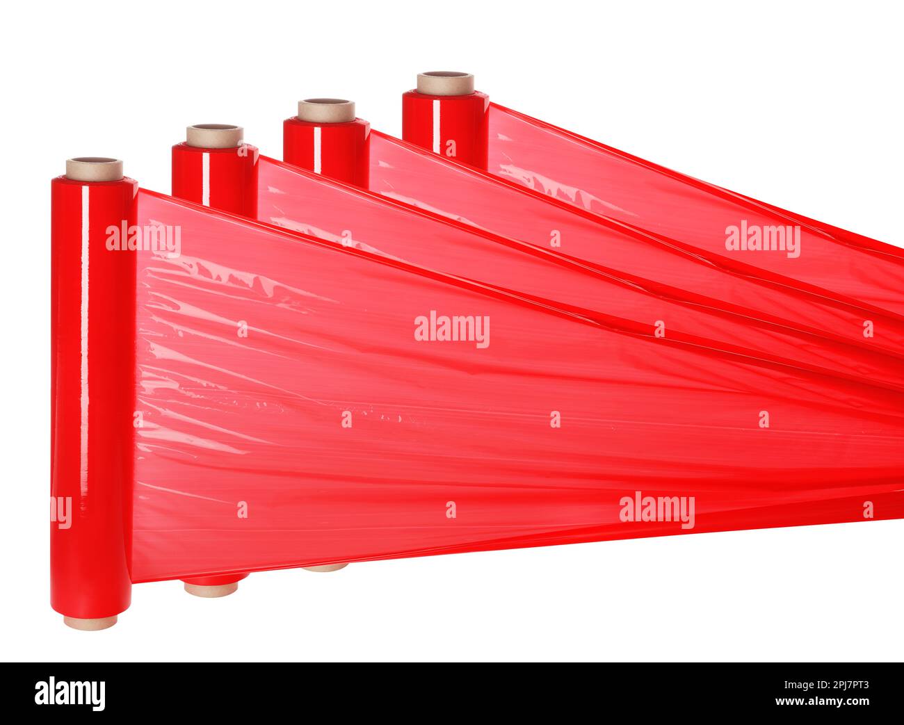 Rolls of red plastic stretch wrap on white background Stock Photo - Alamy