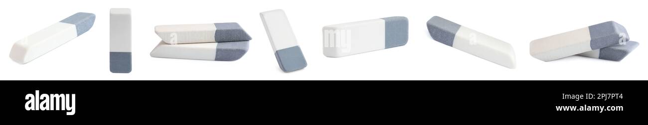 Collage of rubber erasers on white background. Banner design Stock ...