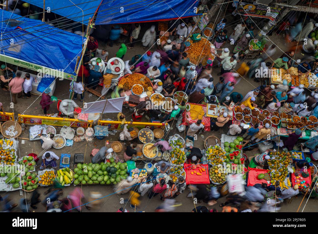 Top view or the traditional Iftar bazar at Chawkbazar on Old Dhaka ...