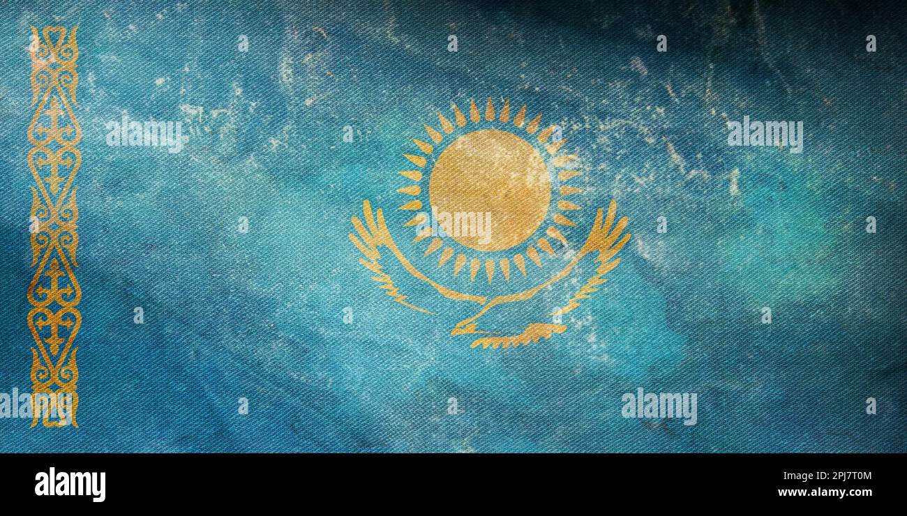 retro flag of Kipchak peoples Kazakhs with grunge texture. flag ...