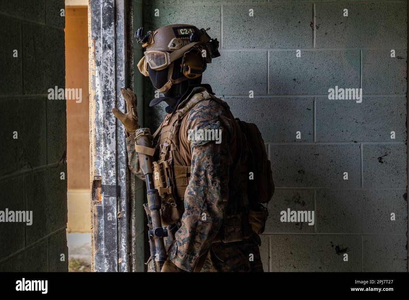 A U.S Marine with the 26th Marine Expeditionary Unit’s (MEU) Battalion ...