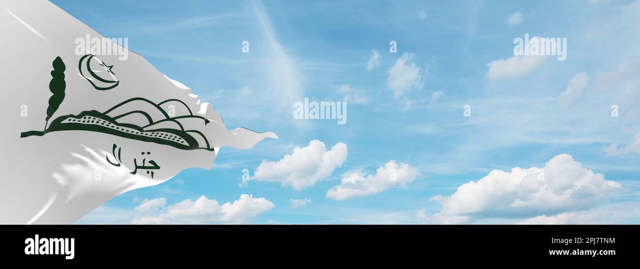 flag of Dardic peoples Kho people, Chitralis at cloudy sky background ...