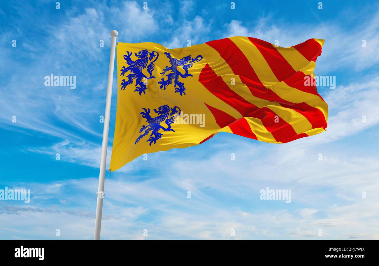 flag of Gallo-Romance peoples Limousin people at cloudy sky background ...