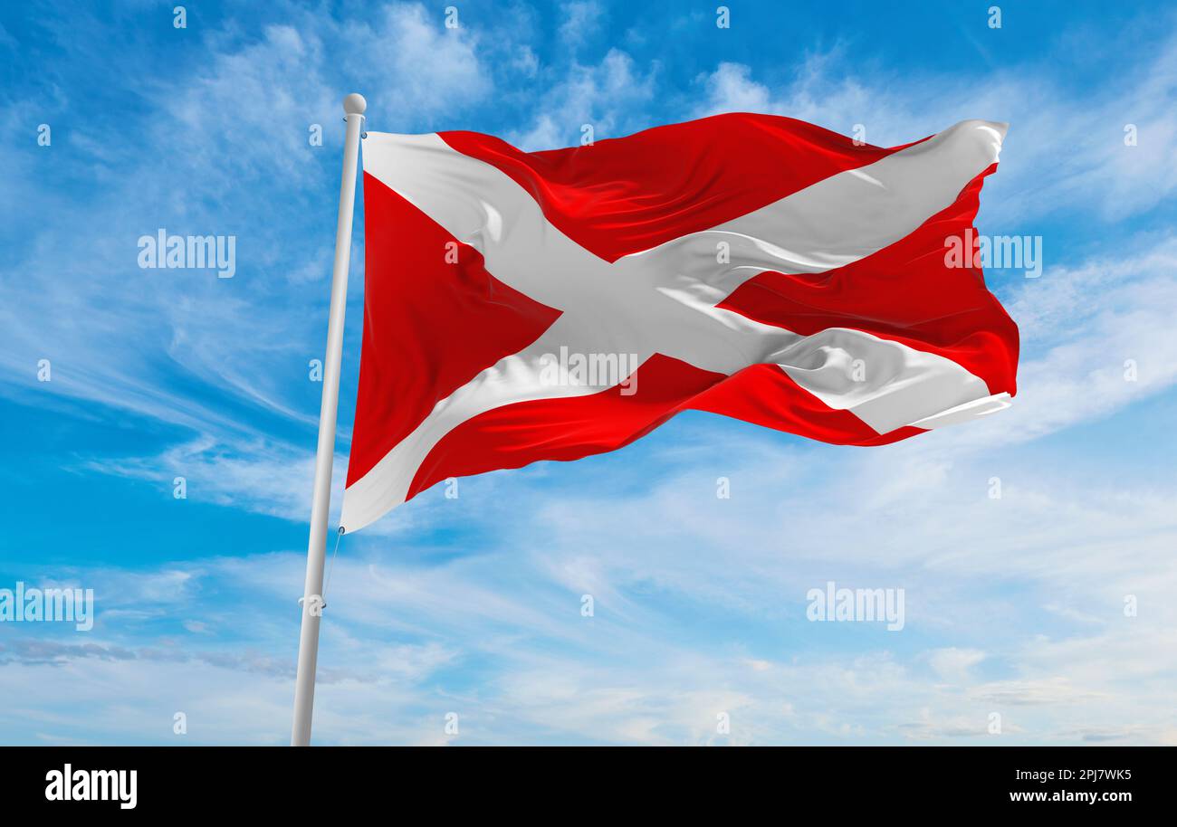 flag of Gallo-Romance peoples Gascon people at cloudy sky background ...