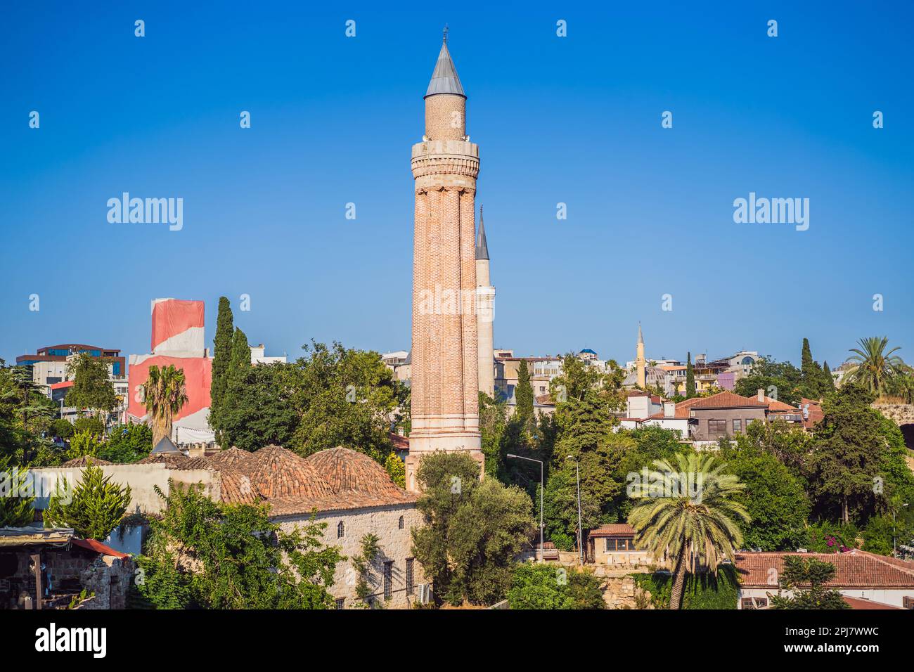 Minaret of Alaaddin Mosque in Antalya, Turkey. Yivli Minare Stock Photo ...