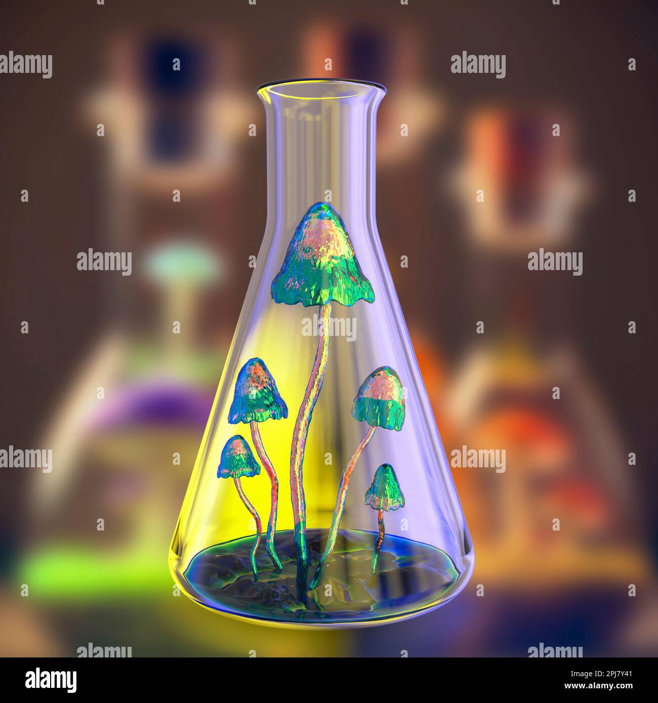 Mushrooms growing in laboratory, conceptual illustration Stock Photo ...