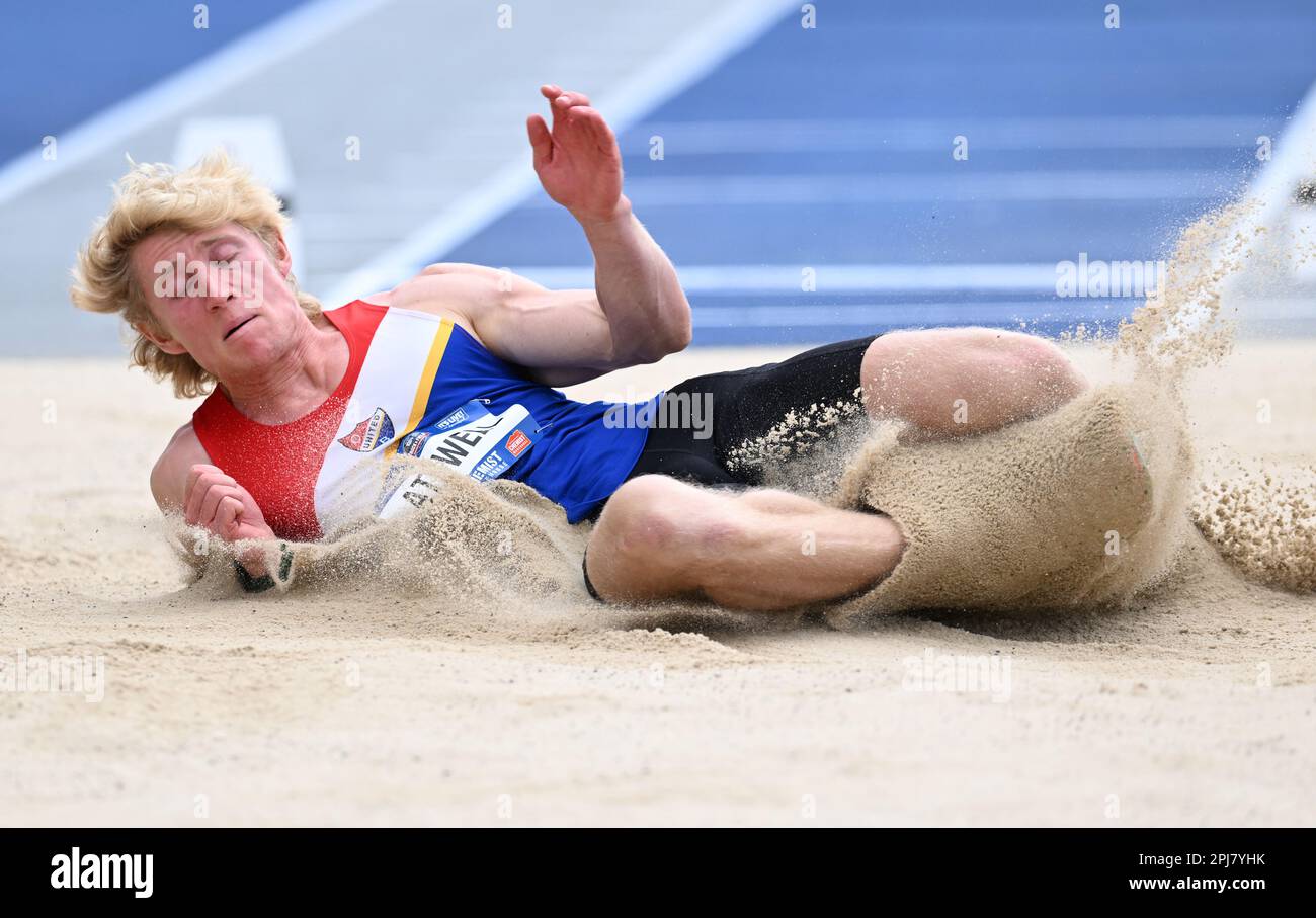 Max Attwell in action in the Long Jump during mens Decathlon during the ...