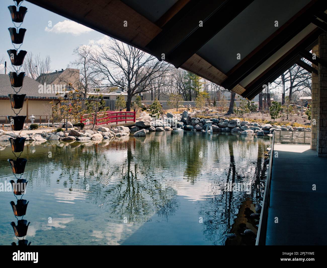 Strong reflections on the water of the koi pond at the Topeka Zoo's ...