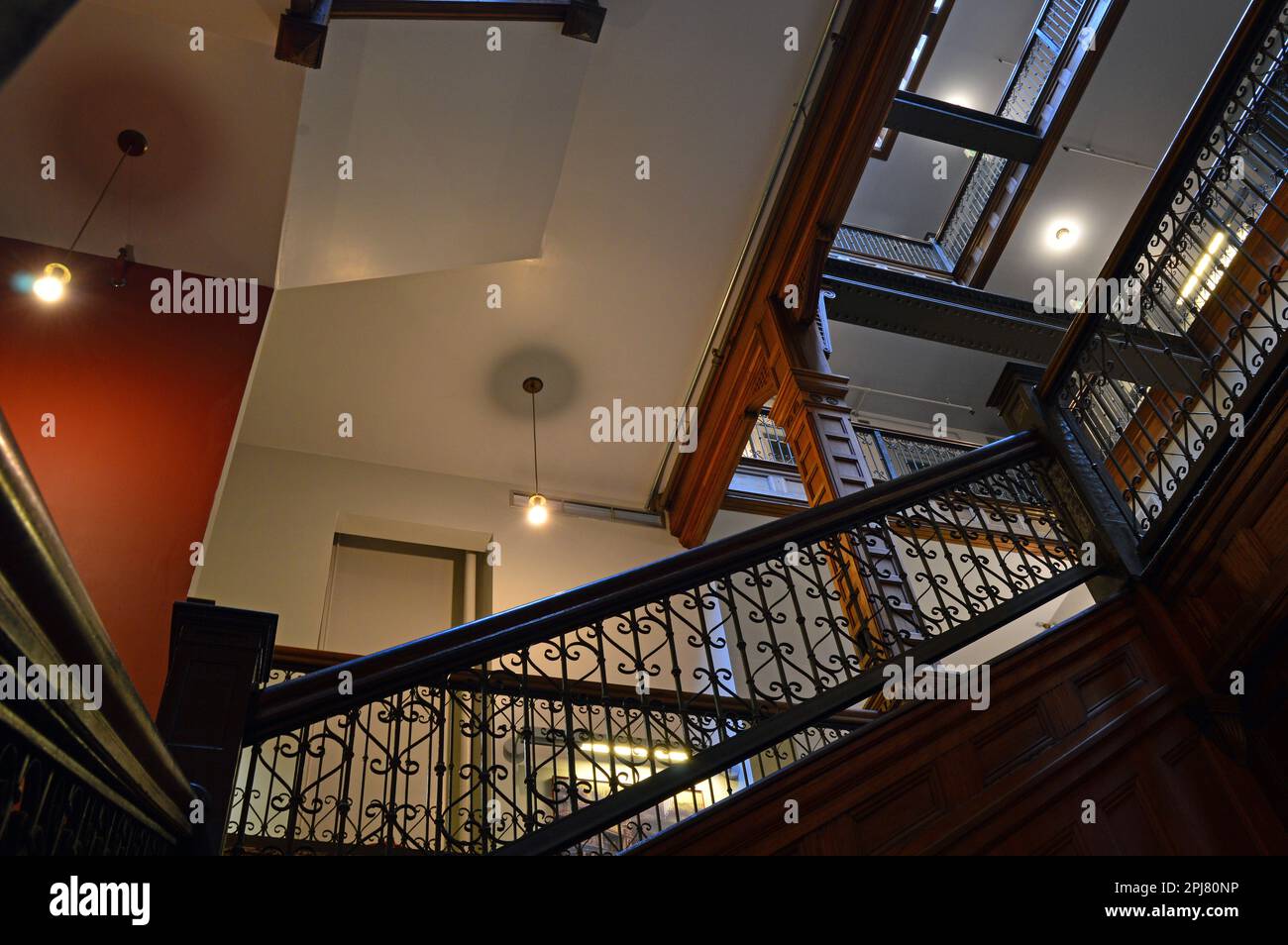The intricate staircase of the interior of the historic Pioneer ...