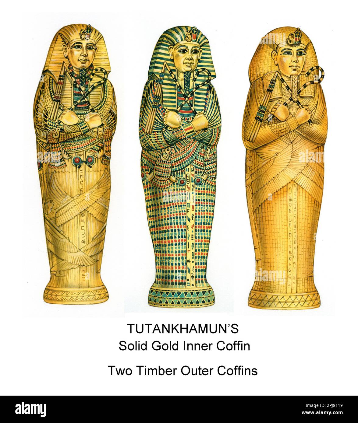 Tutankhamuns Solid Gold Inner Coffin And Two Timber Outer Coffin In