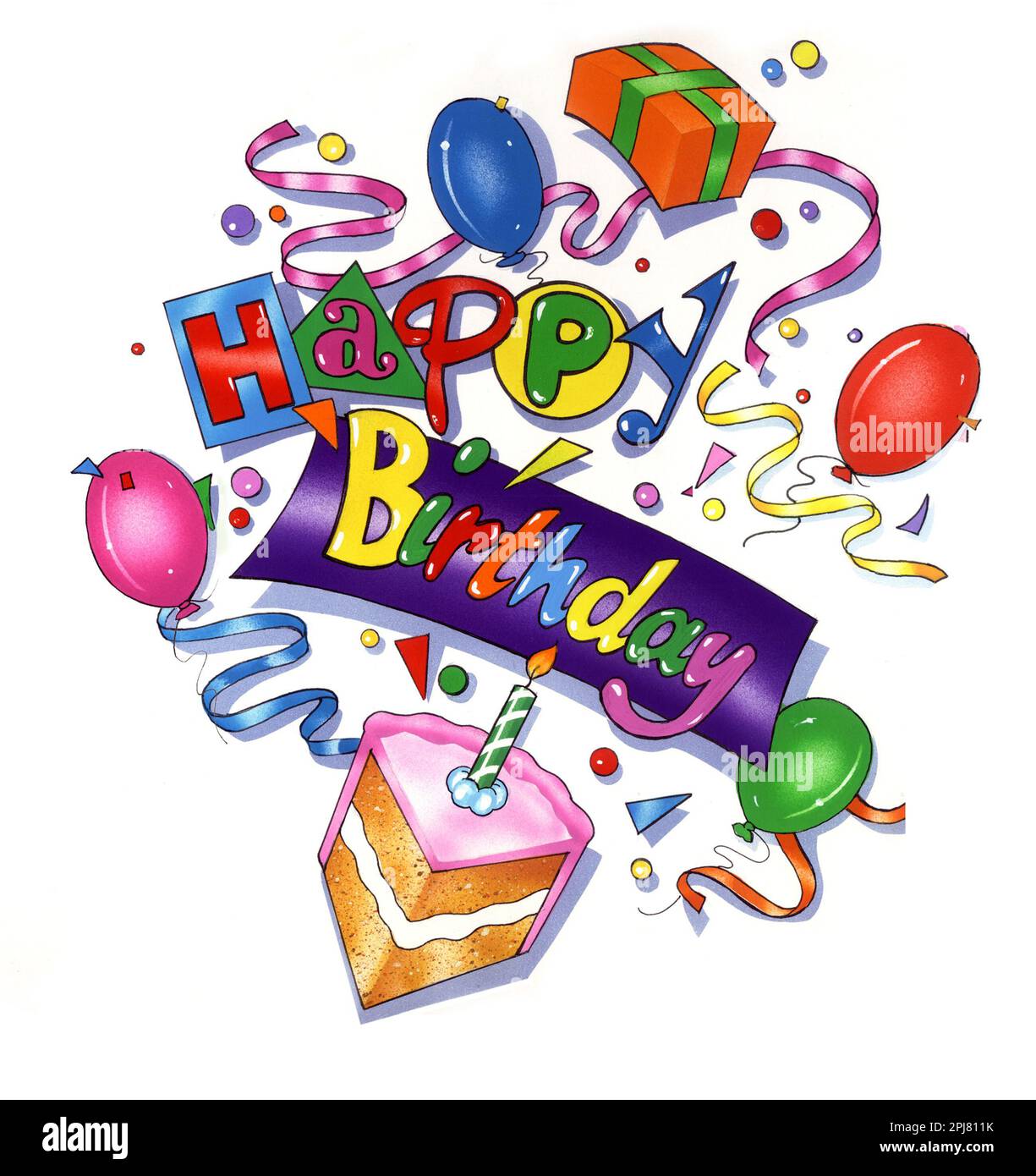 Celebration-Happy Birthday. message balloons cake streamers Stock Photo ...