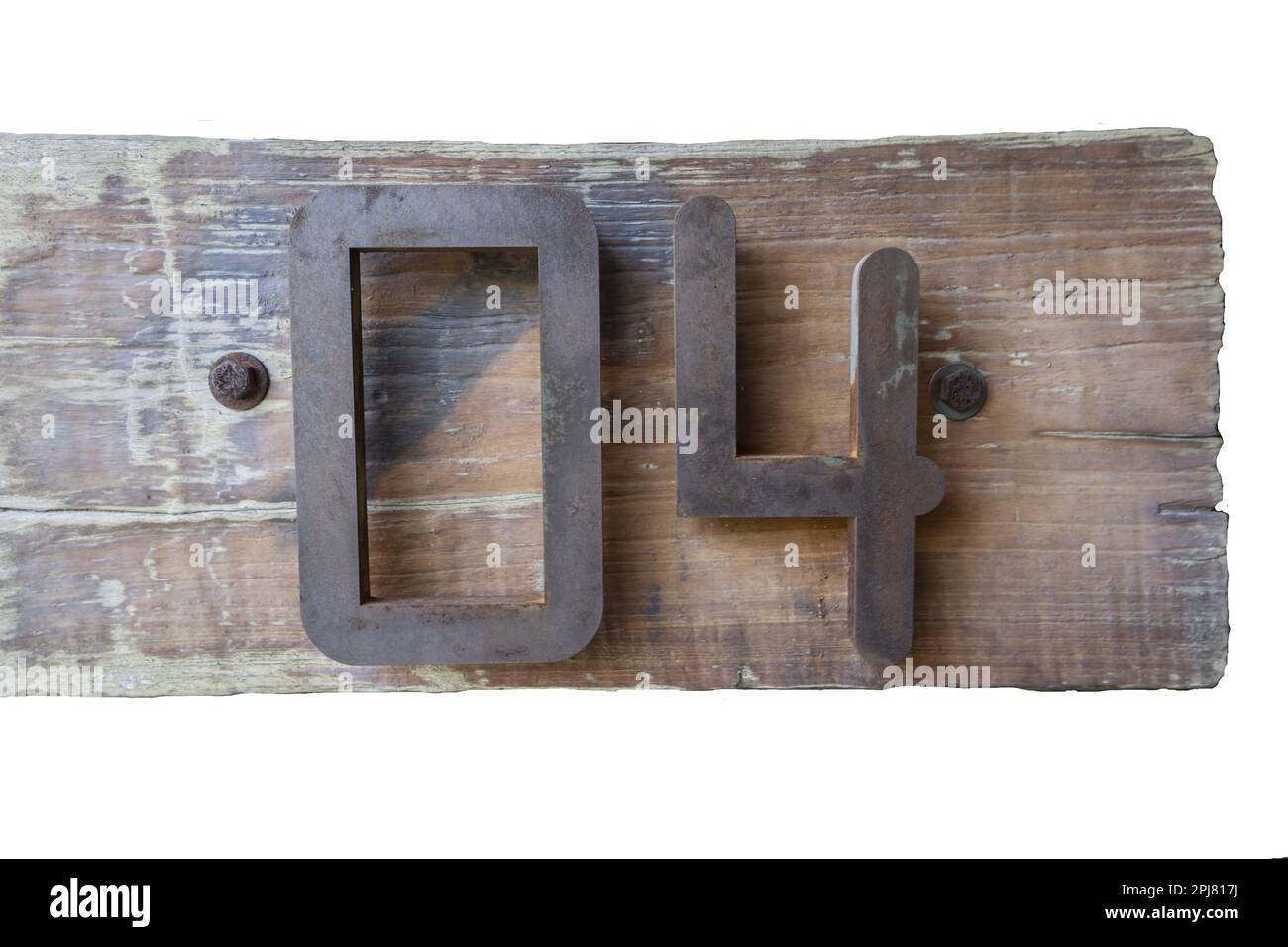 The collection of symbols old metal - number four. Isolated on wood and ...