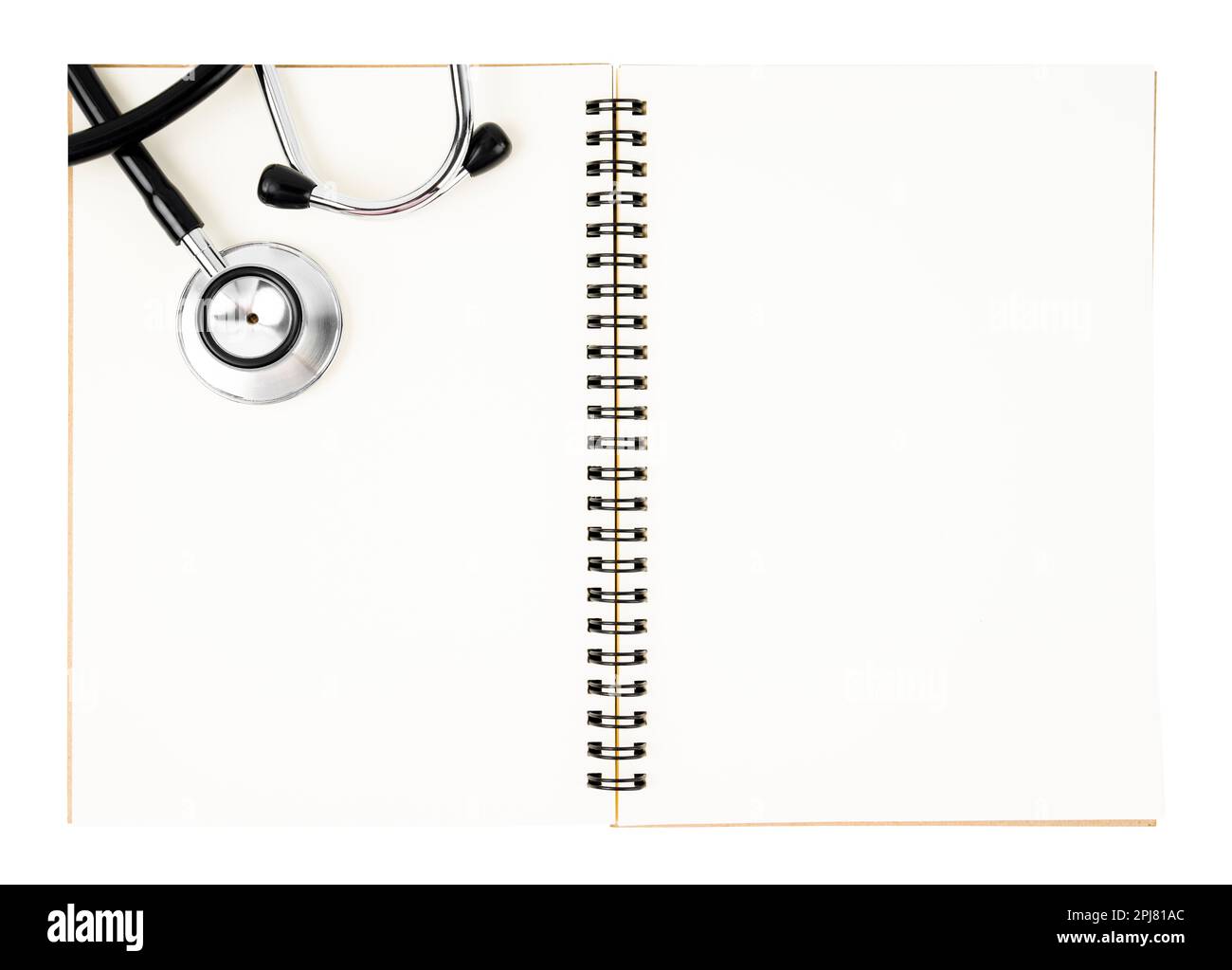 Blank medical notebook with stethoscope isolated on white background ...