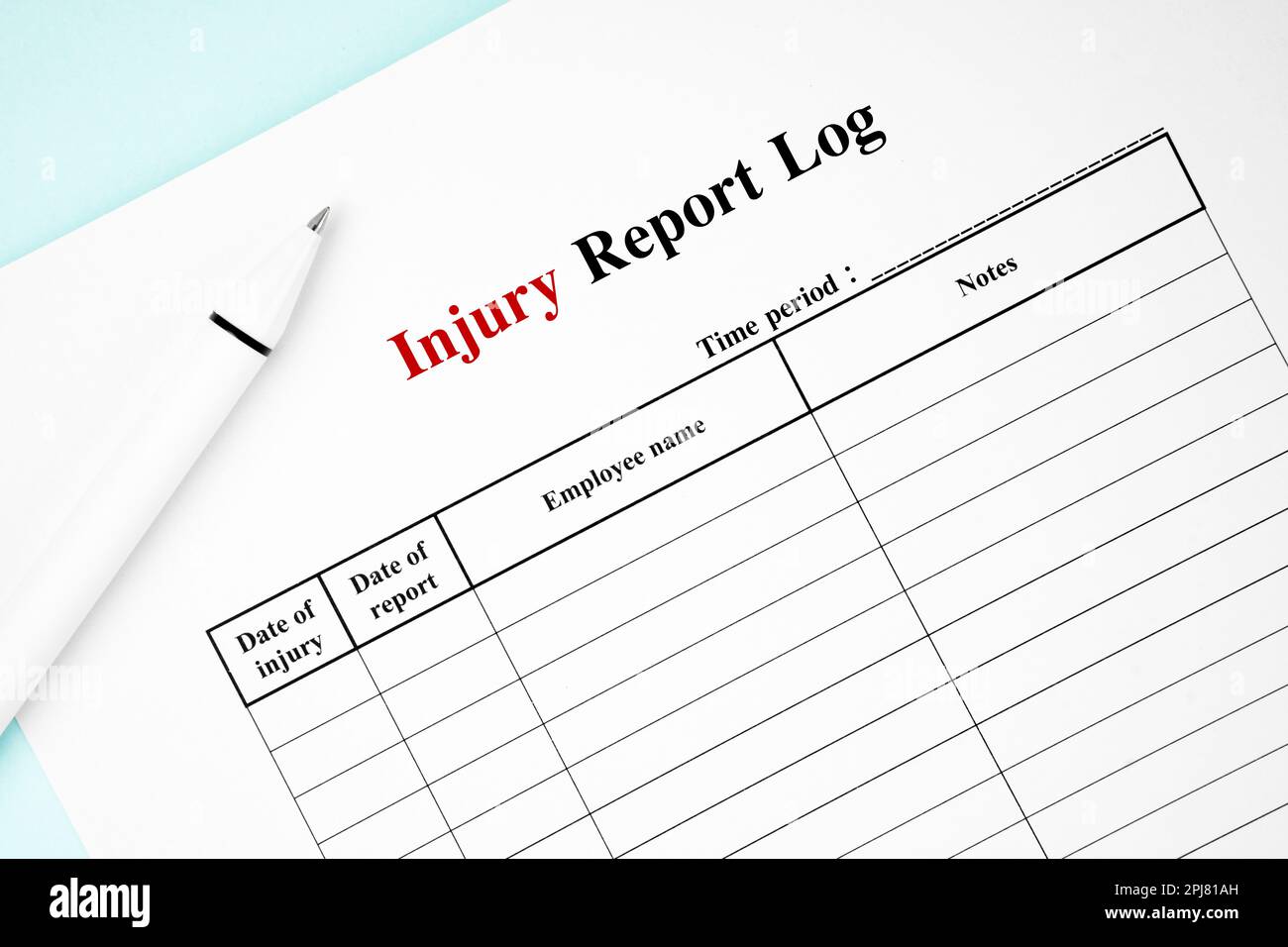 Blank Workplace Injury Report Form with pen Stock Photo - Alamy