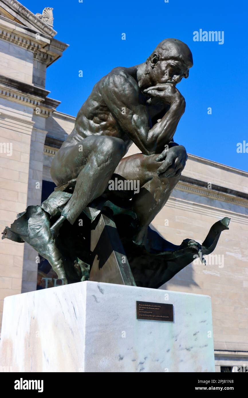 Auguste Rodin's The Thinker at the top of the Cleveland museum's main ...