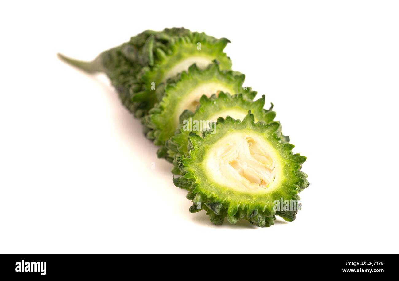 Green Bitter Gourd Melon Isolated on a White Background Stock Photo - Alamy