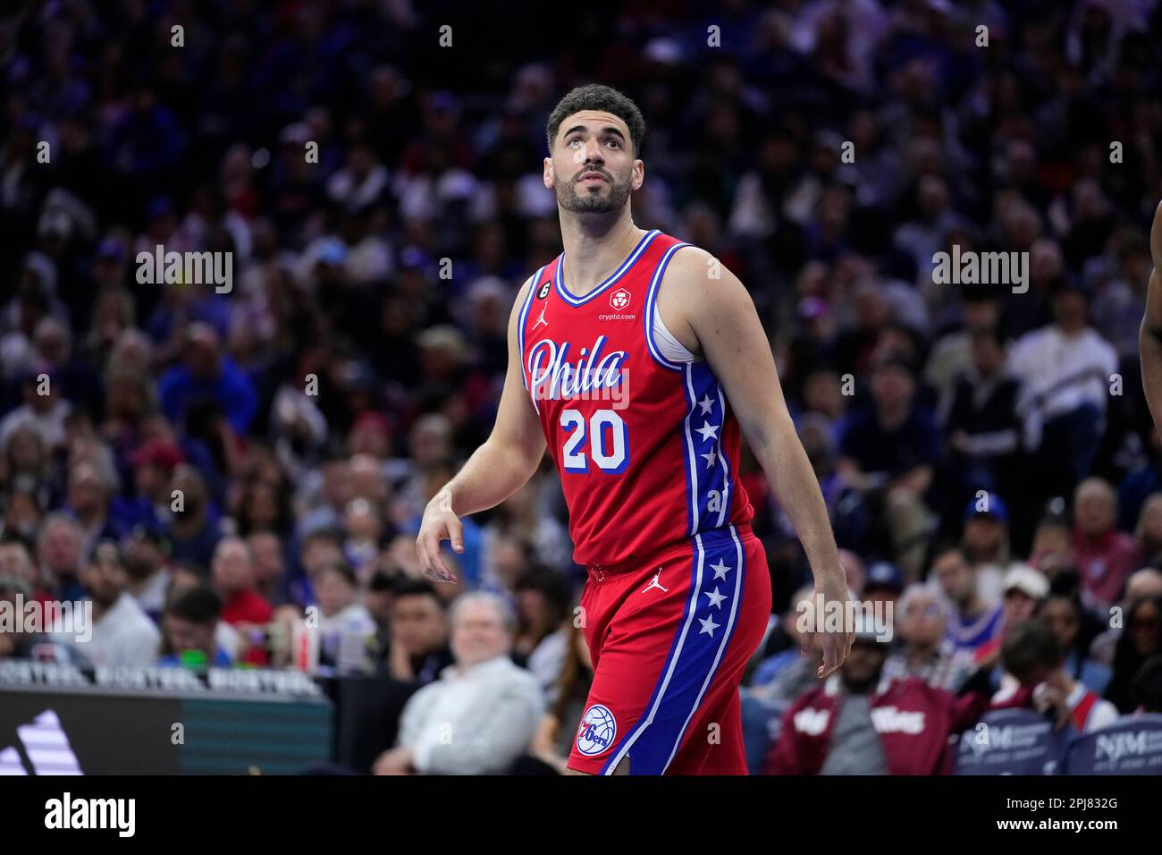 Philadelphia 76ers' Georges Niang plays during NBA basketball game, Friday, March 31, 2023, in ...