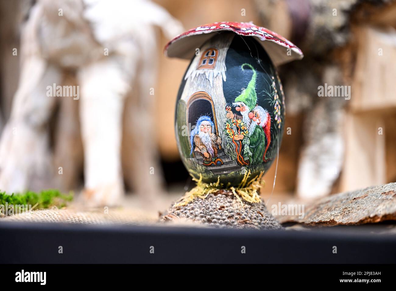 Oberstadion, Germany. 31st Mar, 2023. An artistically painted egg with ...
