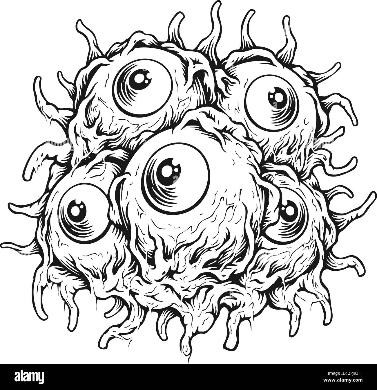 Spooky zombie eyeball horror nightmare illustrations monochrome vector ...