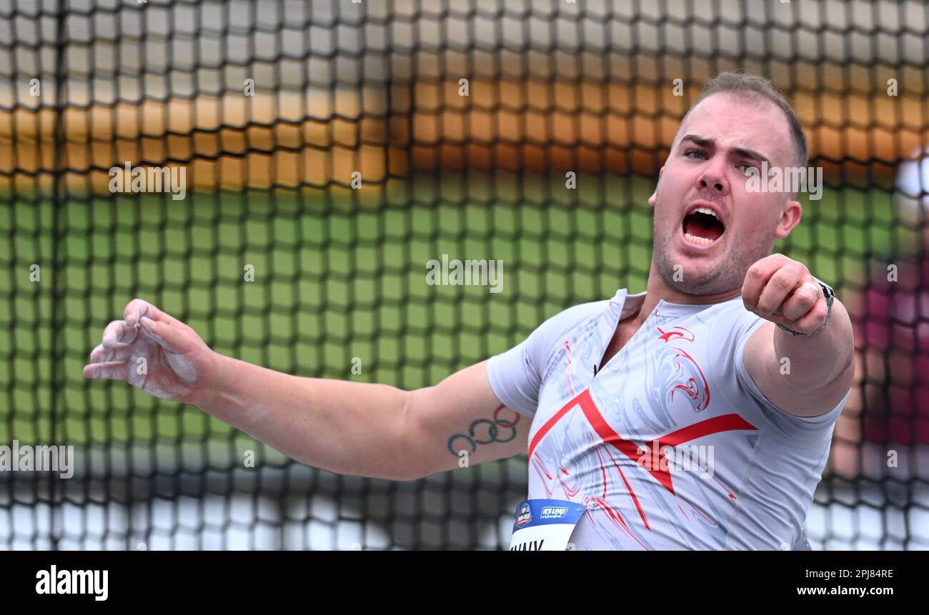 Matthew Denny in action during the mens Discus Throw at the 2023 ...