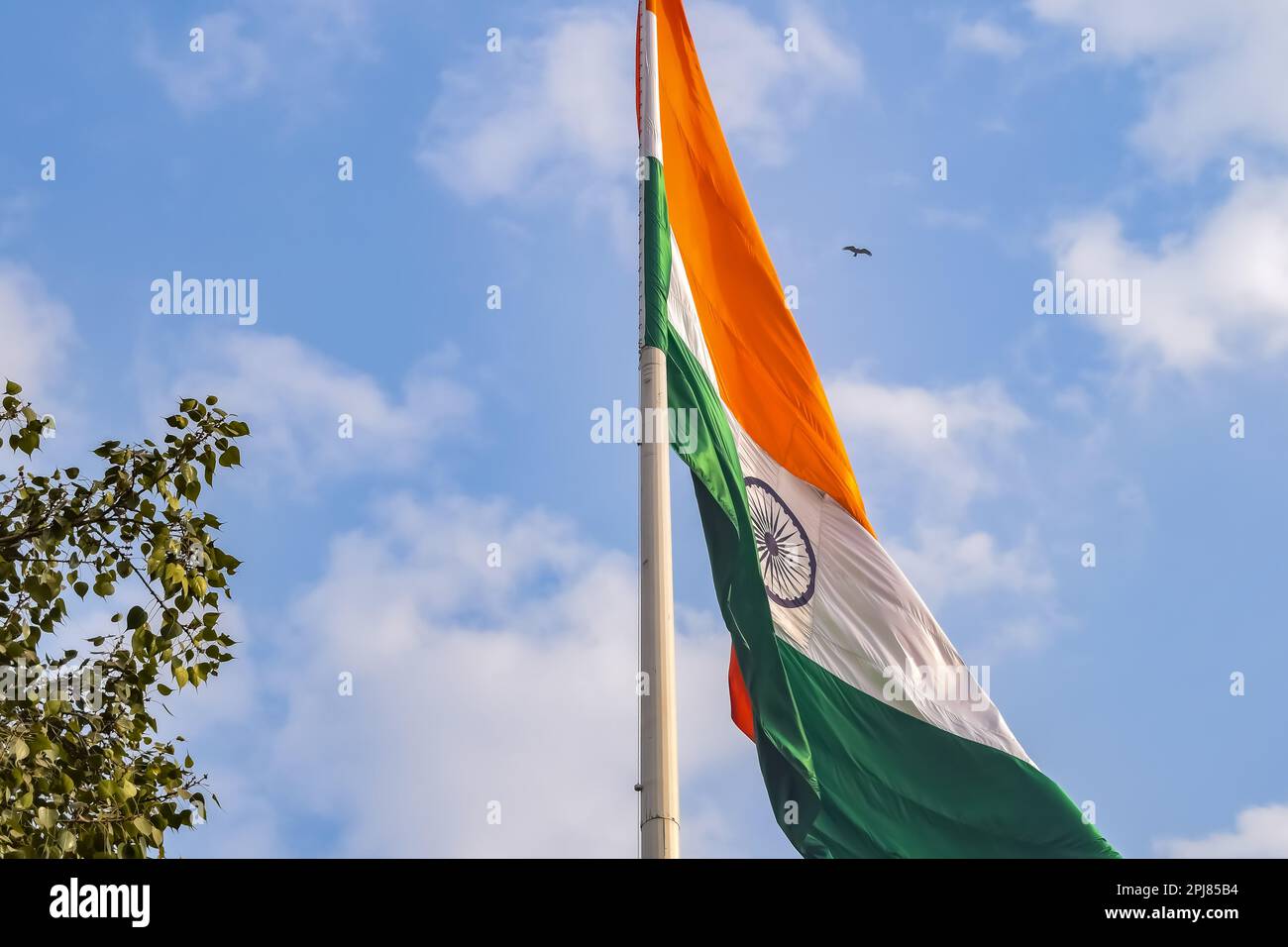 India flag flying high at Connaught Place with pride in blue sky, India ...