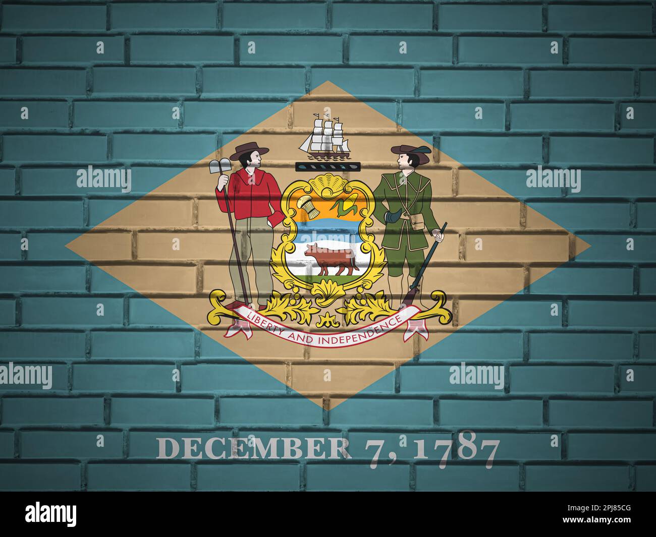 Brick wall Delaware state flag background. 3d illustration Stock Photo ...