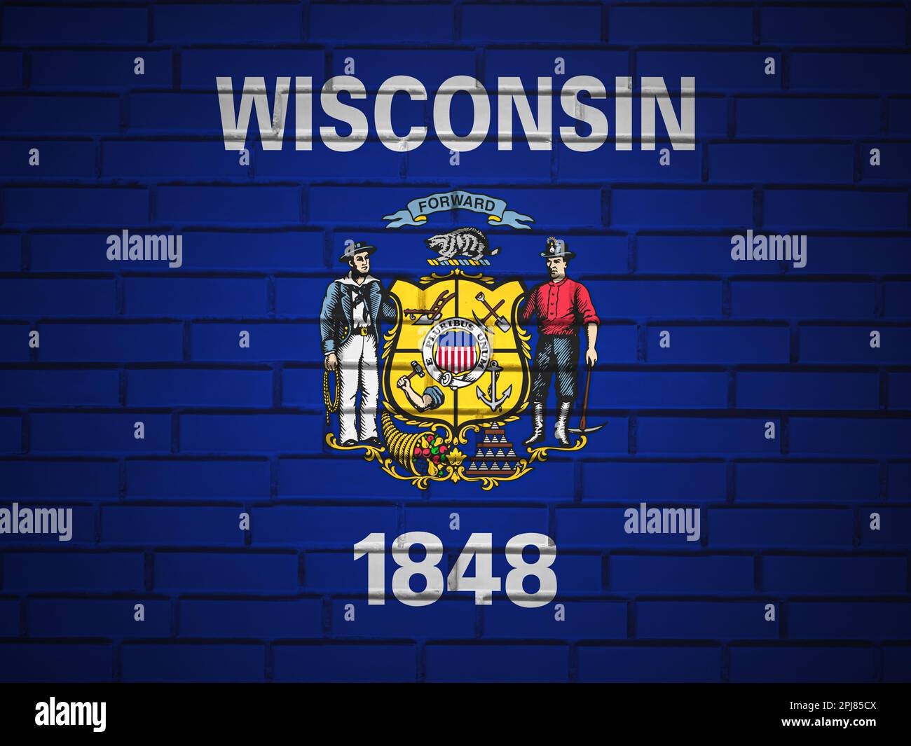 Brick wall Wisconsin state flag background. 3d illustration Stock Photo ...