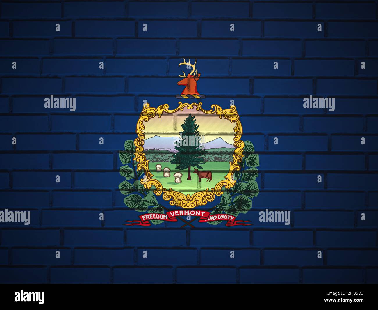 Brick wall Vermont state flag background. 3d illustration Stock Photo ...