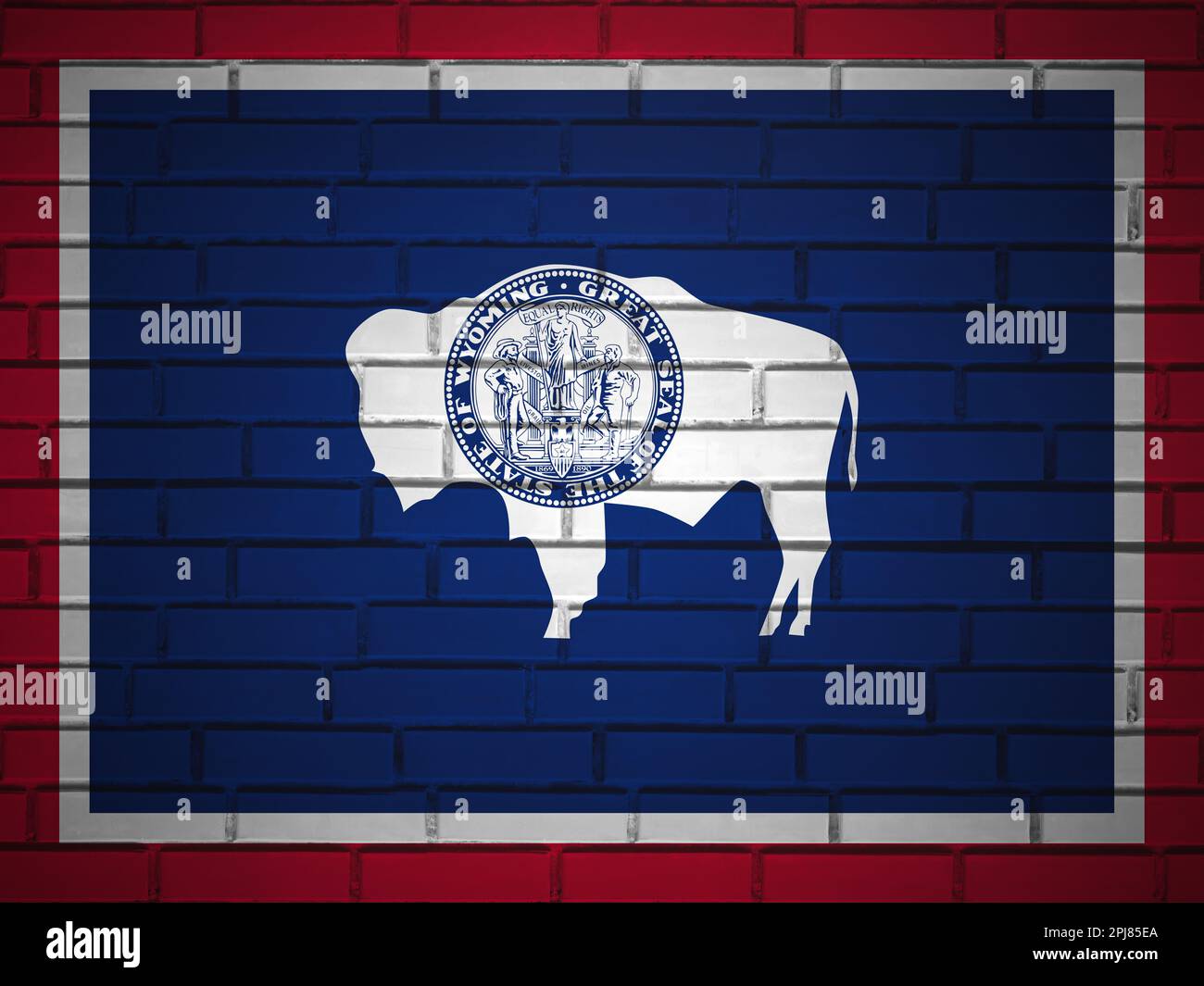 Brick wall Wyoming state flag background. 3d illustration Stock Photo ...