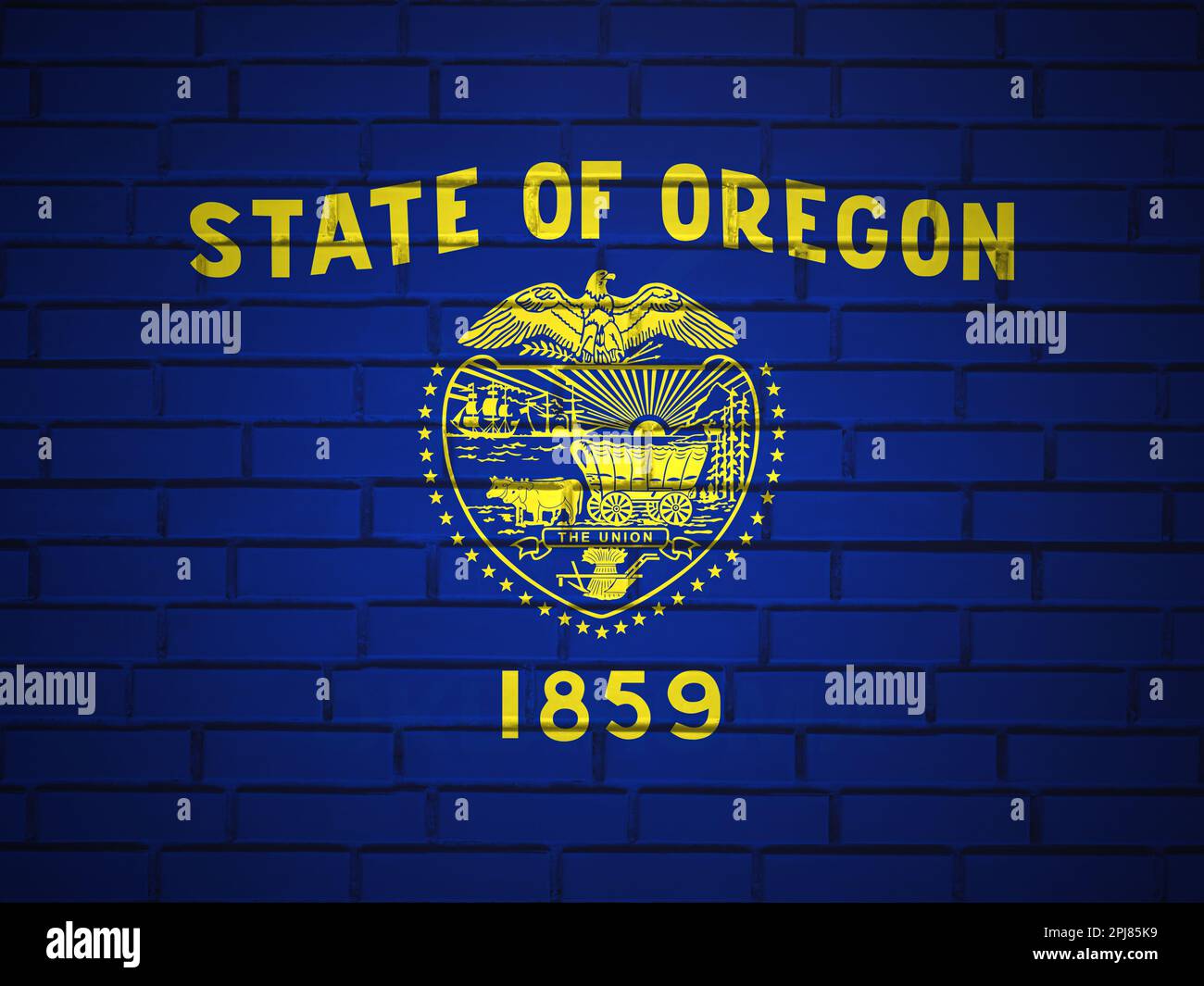 Brick wall Oregon state flag background. 3d illustration Stock Photo ...
