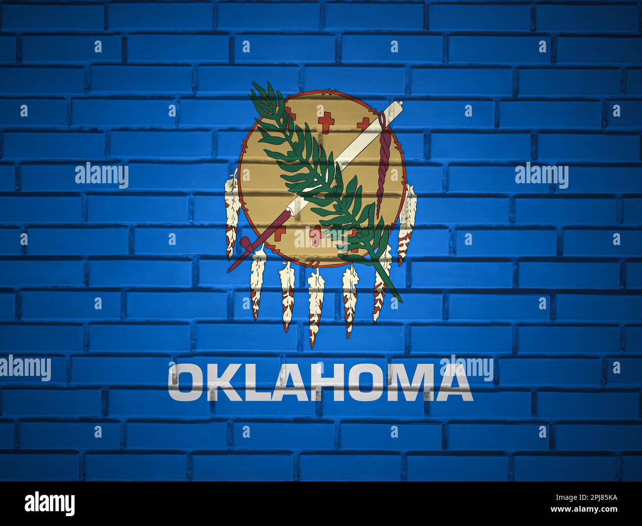 Brick wall Oklahoma state flag background. 3d illustration Stock Photo ...
