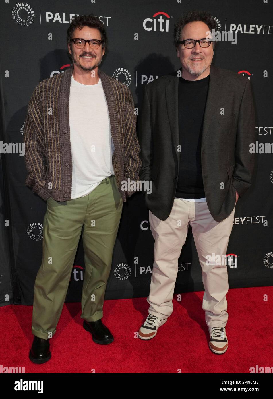 Pedro Pascal, left, and Jon Favreau arrive at a screening of "The ...