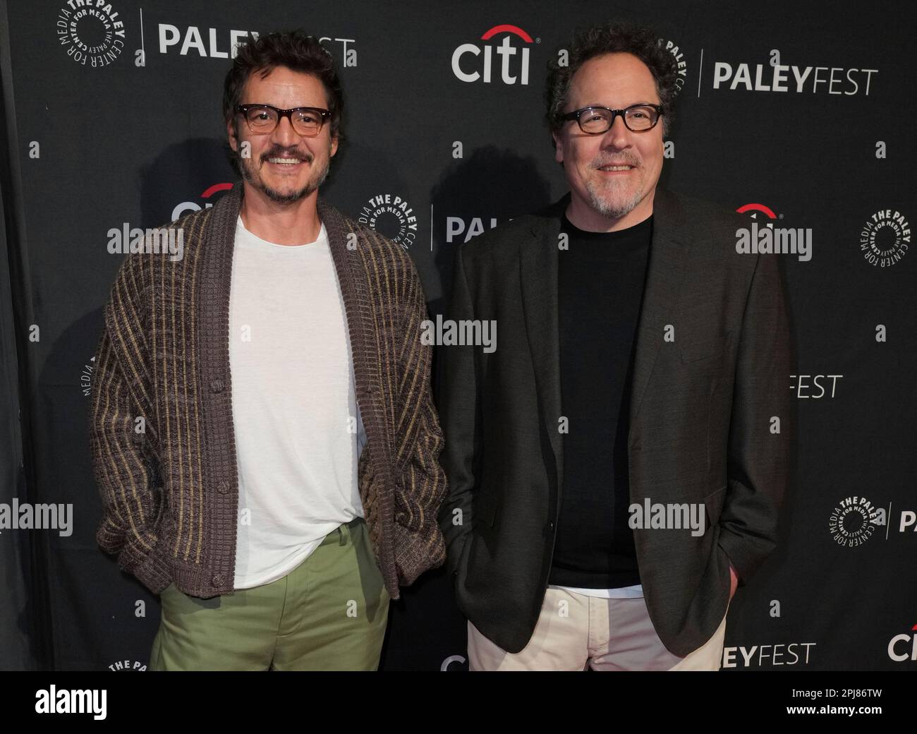 Pedro Pascal, left, and Jon Favreau arrive at a screening of "The ...