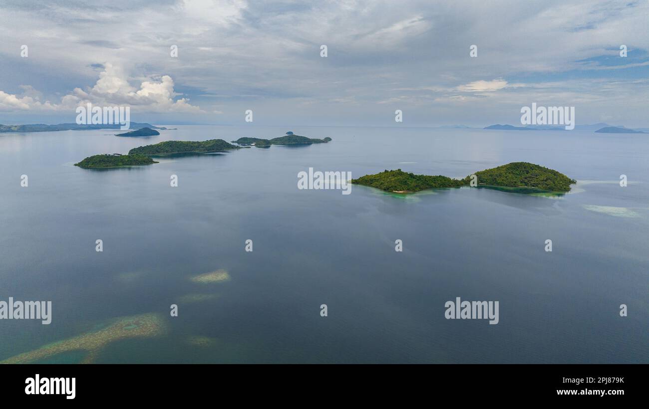 Aerial view of tropical islands with lagoons. Seascape in the tropics ...