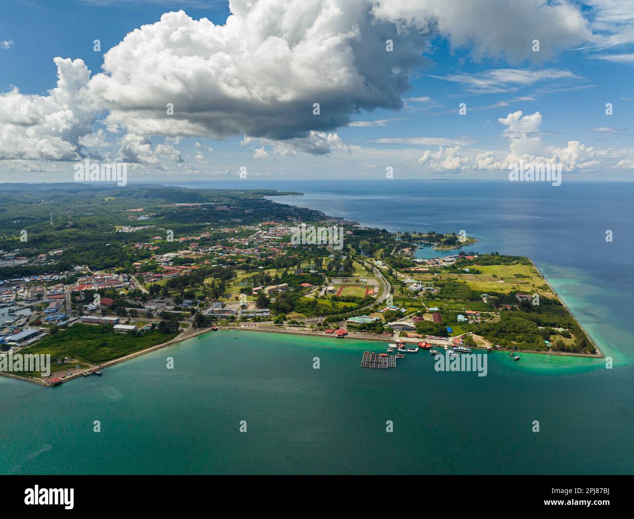 Aerial drone of Kudat city is the capital of the Kudat District in the ...