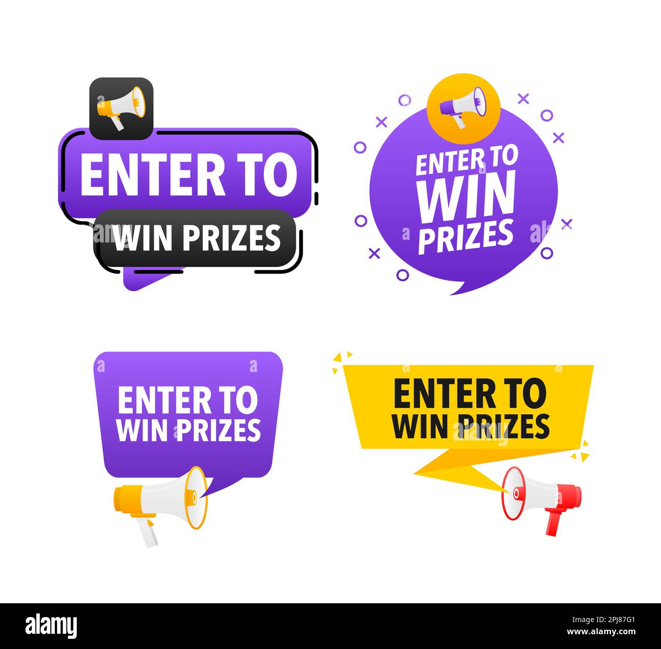 Megaphone label set with text Enter to win prizes. Enter to win prizes ...