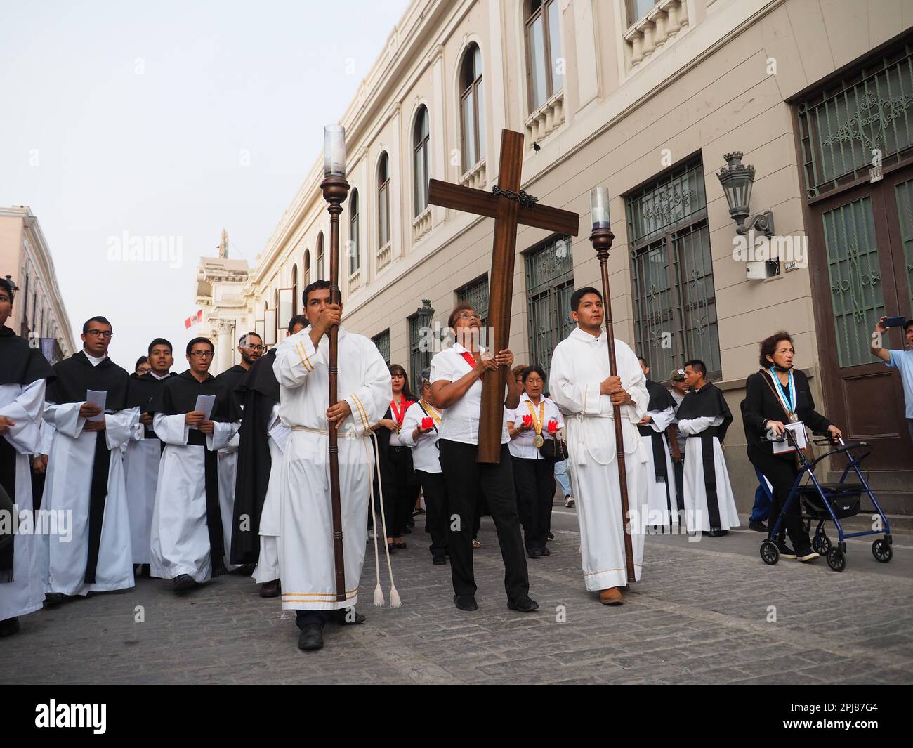 Catholic devotees staging a Via Crucis in the streets of Lima on Friday ...