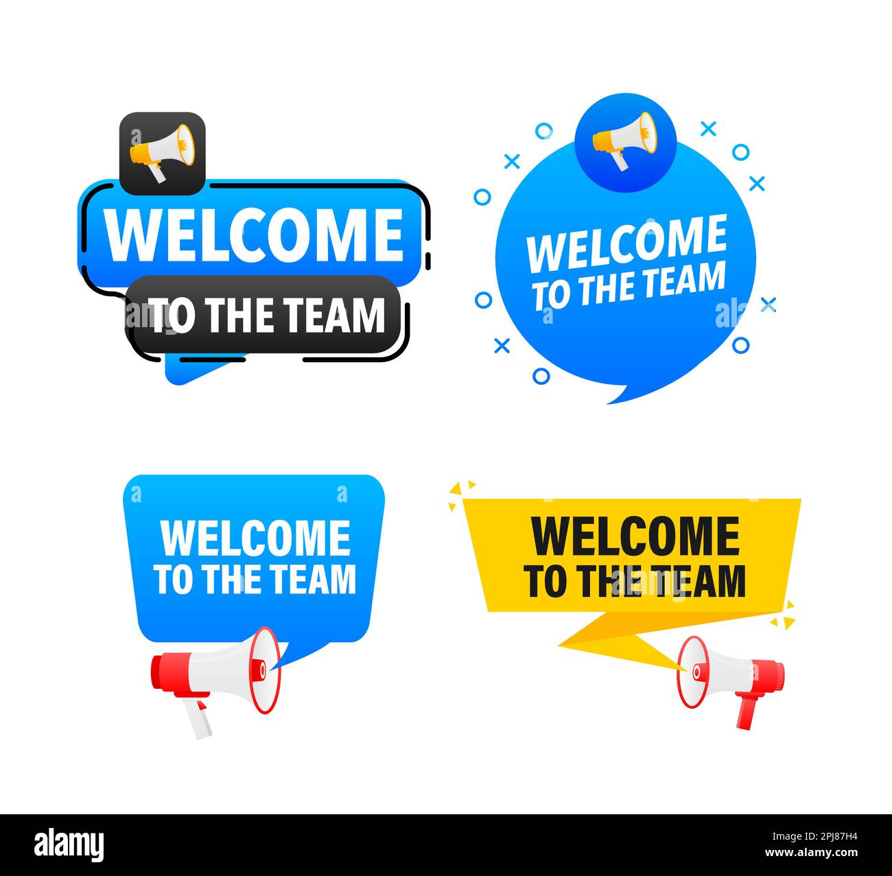 Megaphone label set with text Welcome to the team. Welcome to the team ...