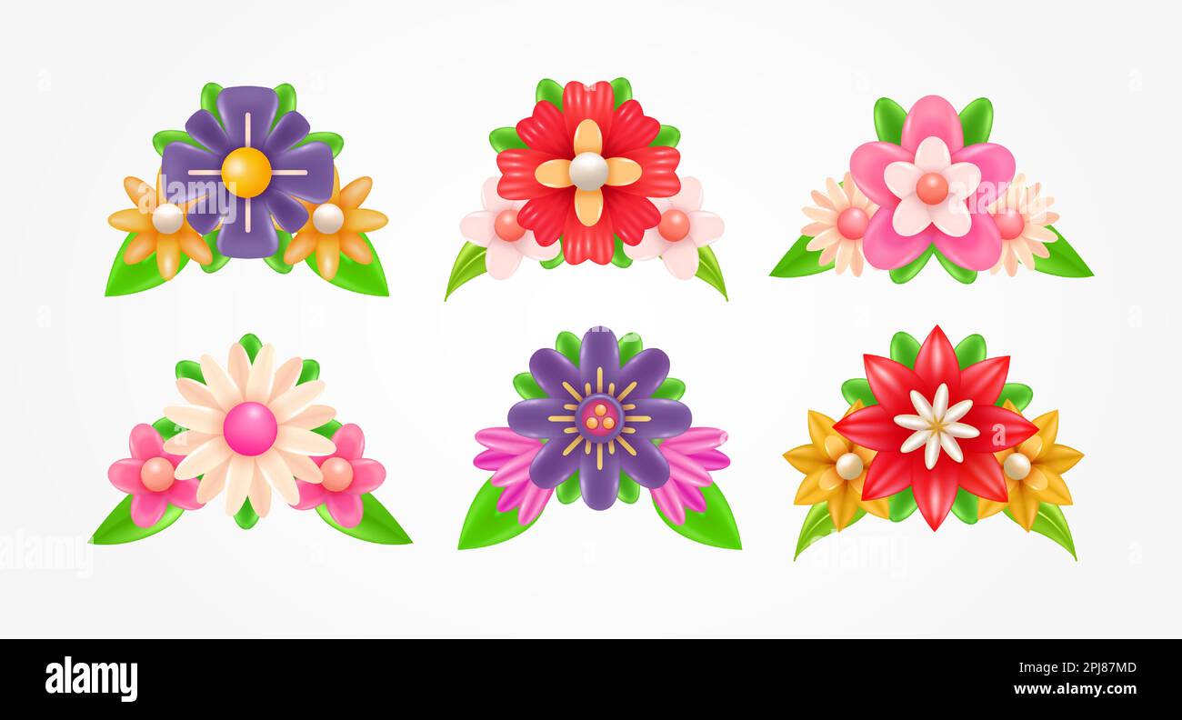 3d flower illustration set. Wreath elements suitable for wedding ...
