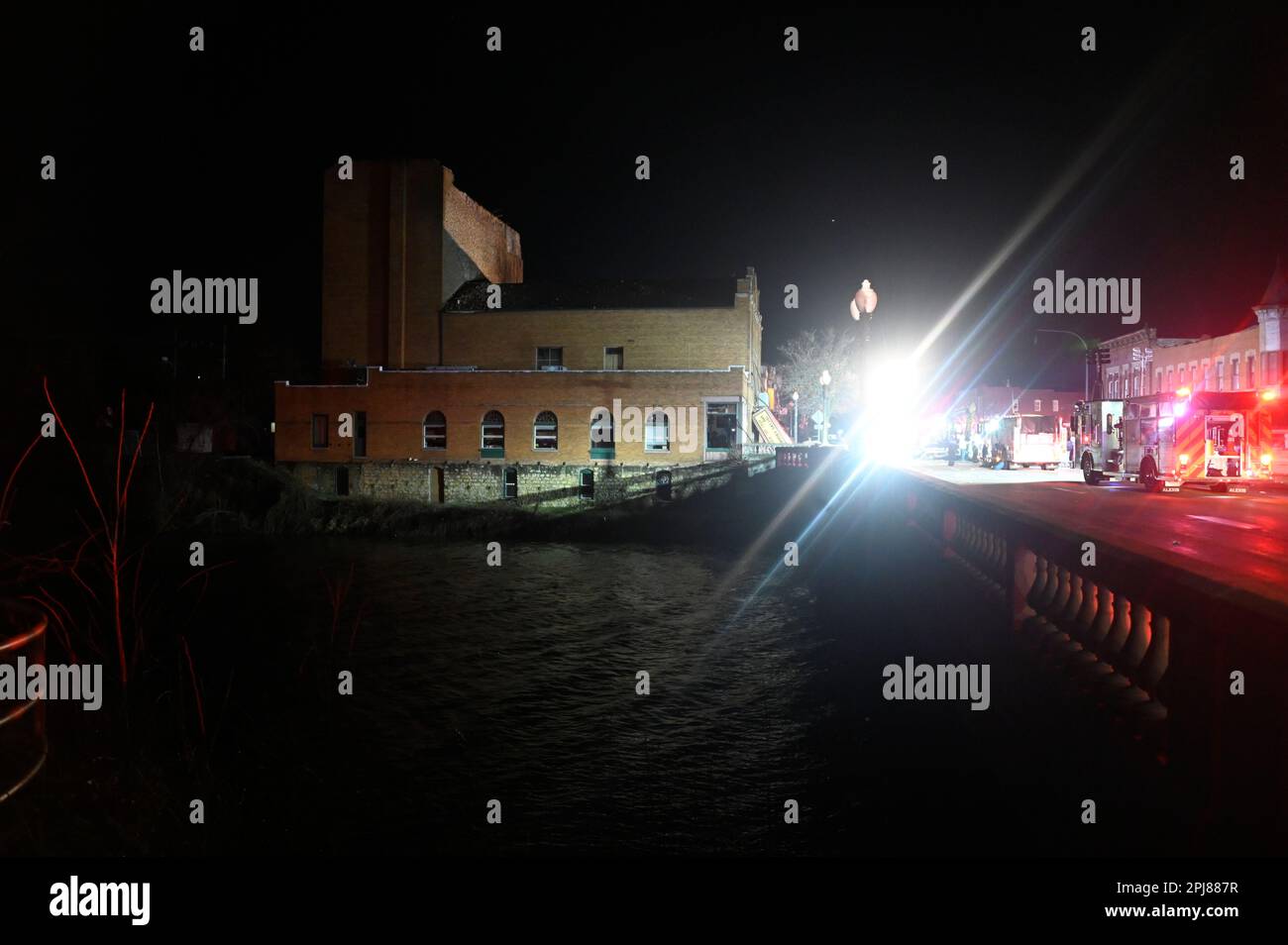 Authorities work the scene at the Apollo Theatre after a severe spring ...