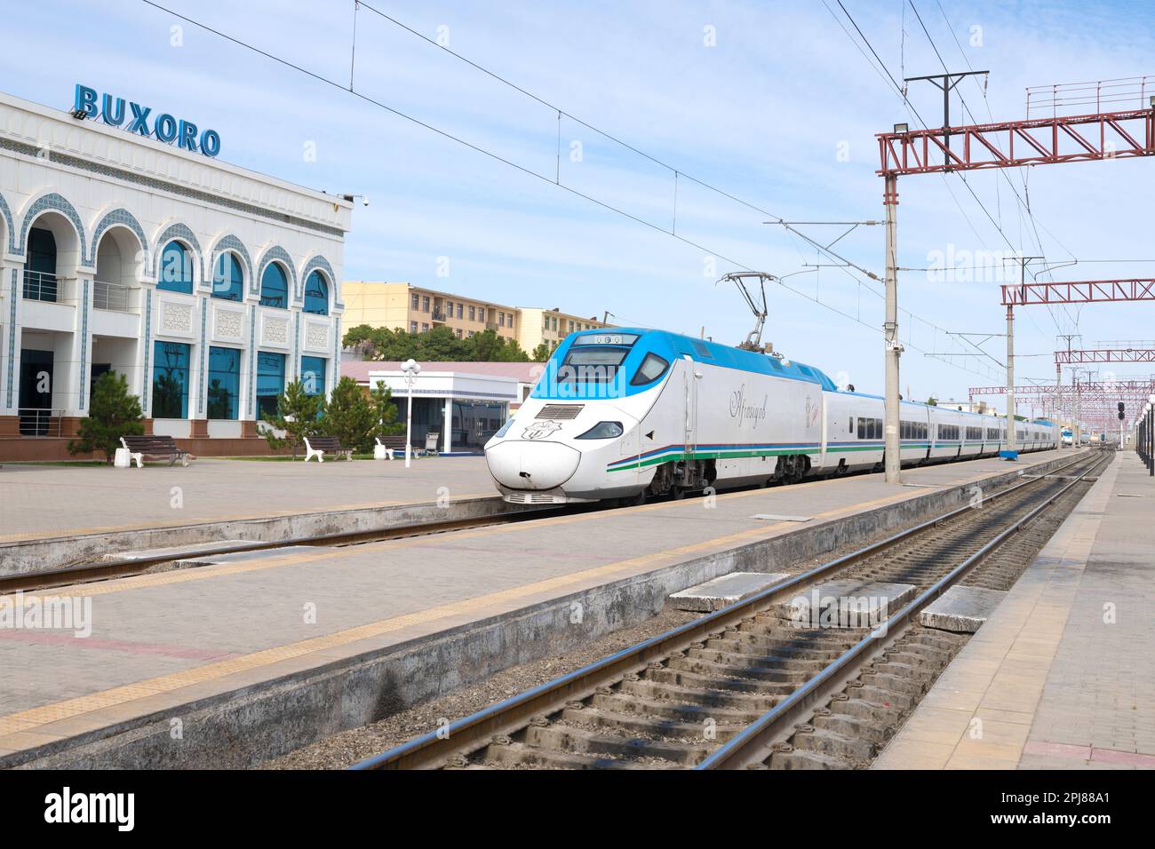 KAGAN, UZBEKISTAN - SEPTEMBER 11, 2022: Talgo 250 "Afrosiyob" high ...