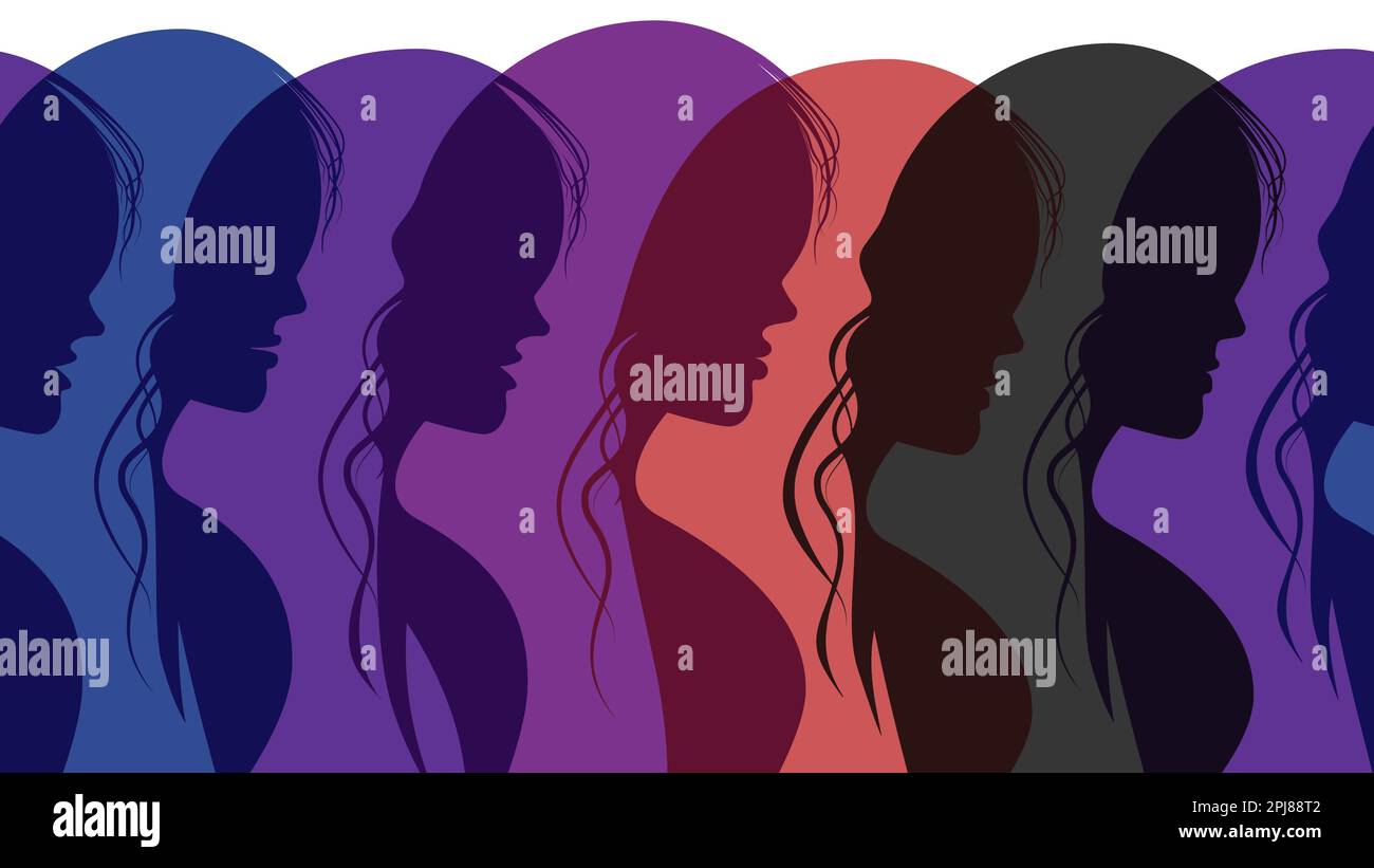 Horizontal seamless background with profiles of female heads Stock ...
