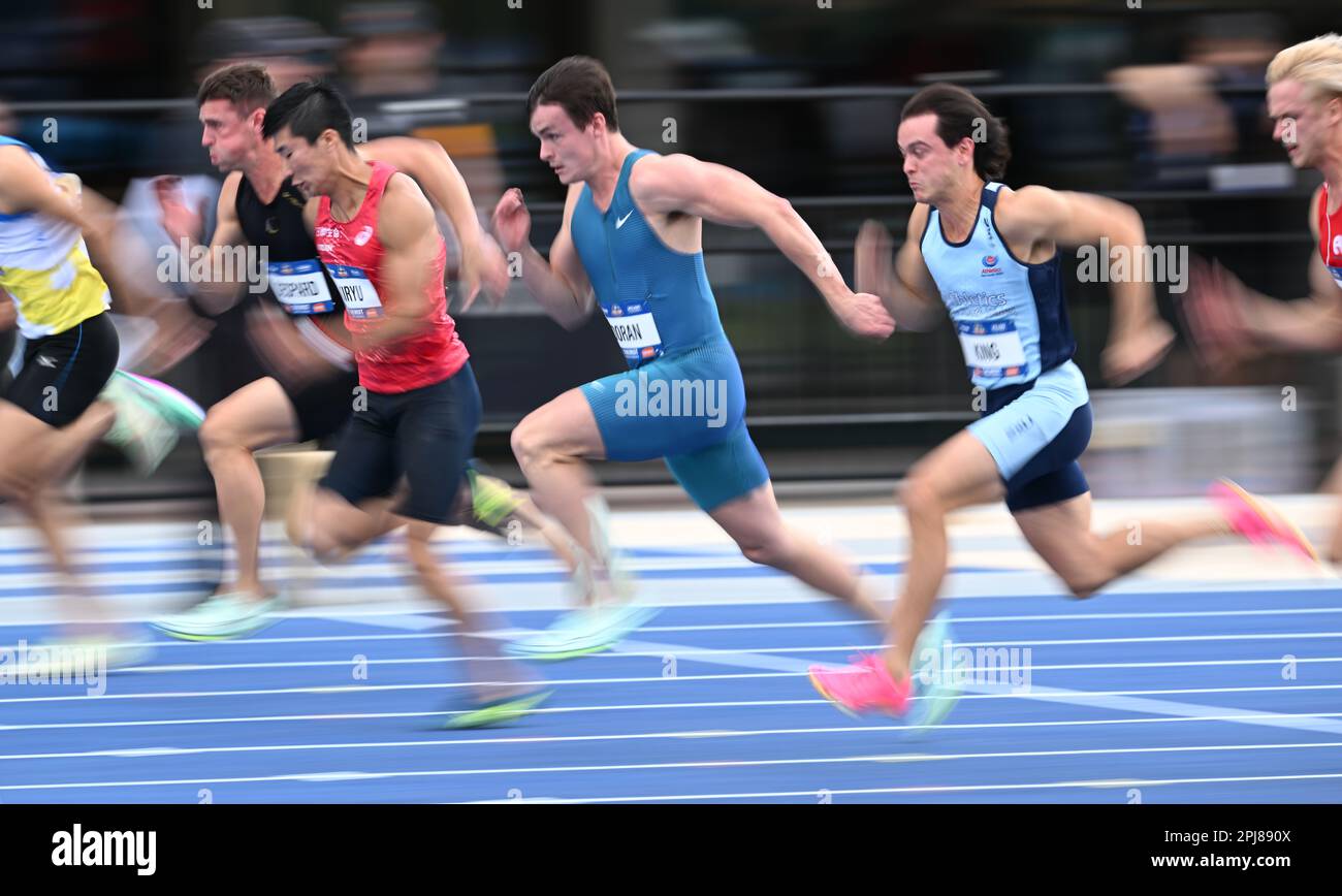 Jake Doran (centre) in action during the semi-finals of the Mens 100 ...