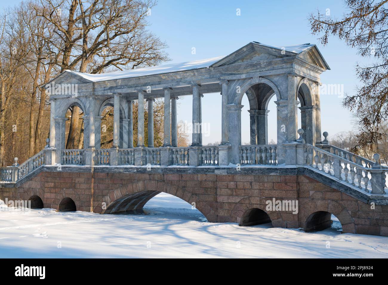 View of the ancient Marble bridge in the Catherine park of Tsarskoye ...