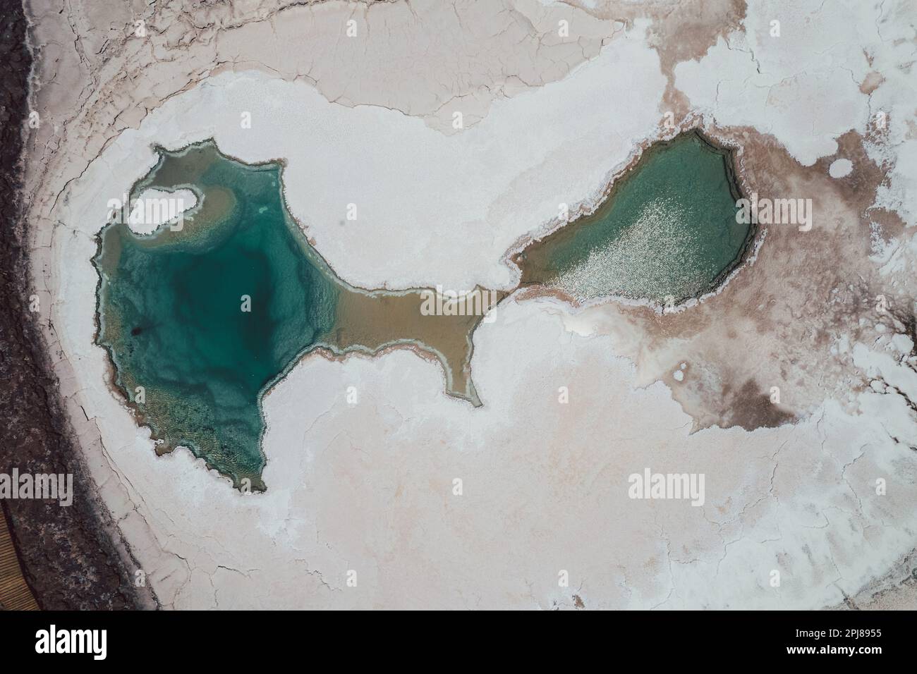 Aerial View of Salt Lagoon Baltinache San Pedro de Atacama Desert Chile ...