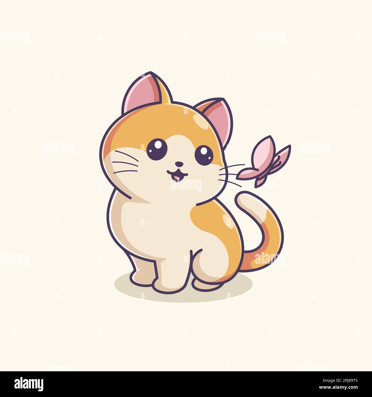 Cute kitten watching butterfly fly Stock Vector Image & Art - Alamy
