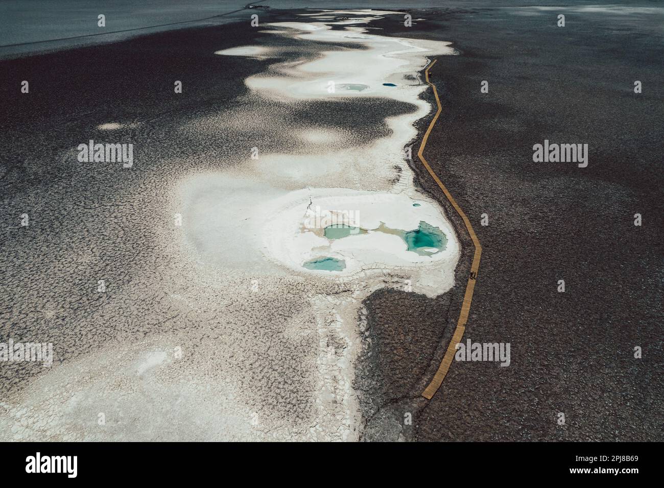 Aerial View of Salt Lagoon Baltinache San Pedro de Atacama Desert Chile ...