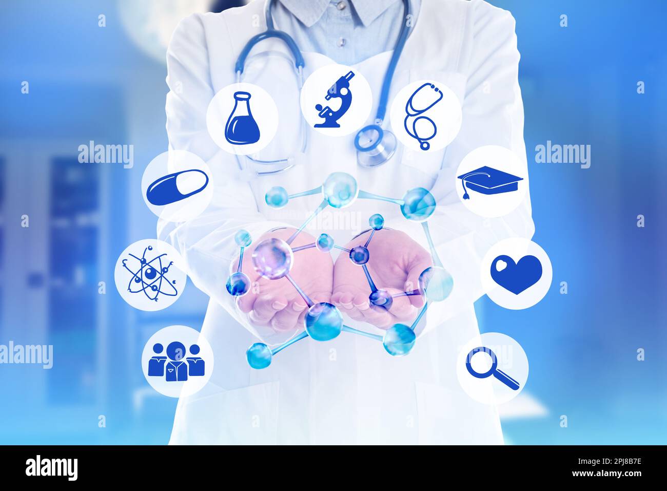 Medical technology concept. Doctor and illustration of different icons ...