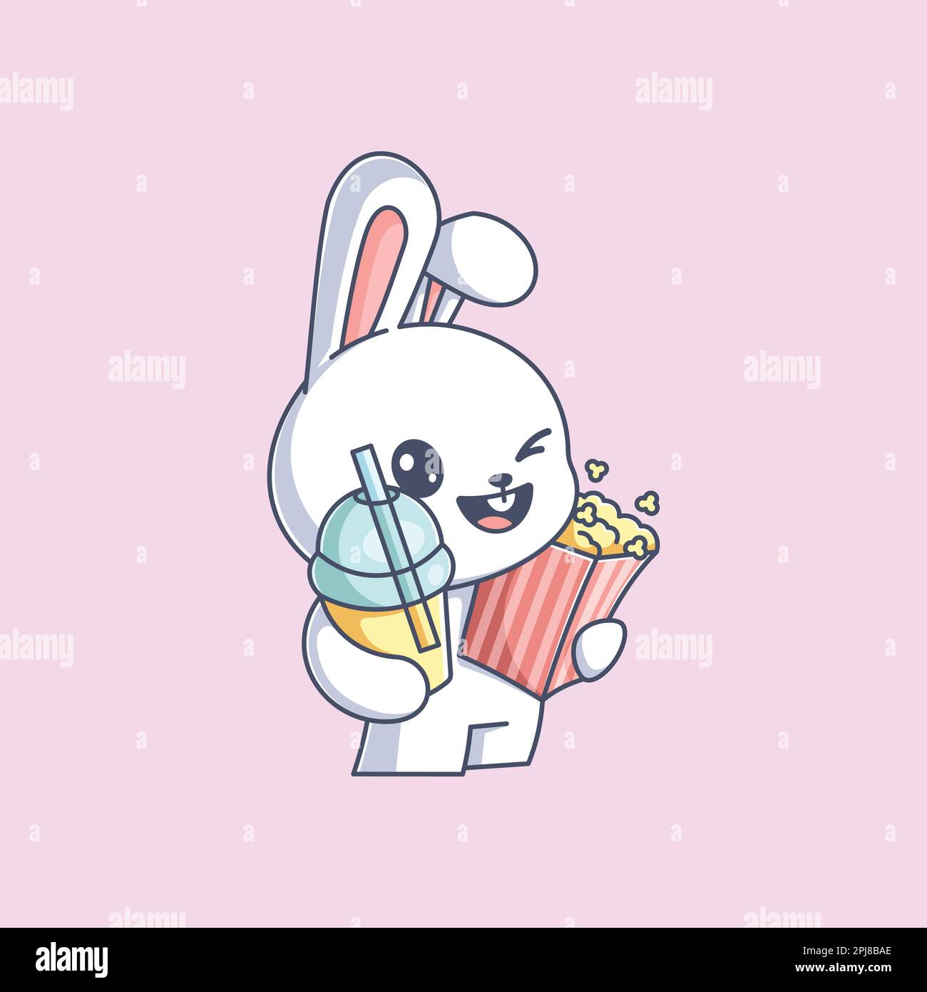 Cute bunny with popcorn and drink cartoon Stock Vector Image & Art - Alamy