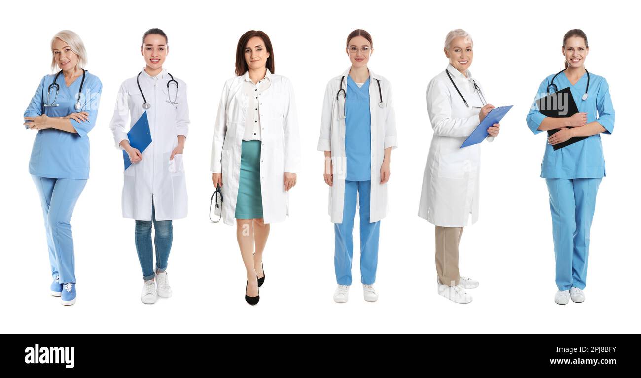 Collage with photos of doctors on white background. Banner design Stock ...